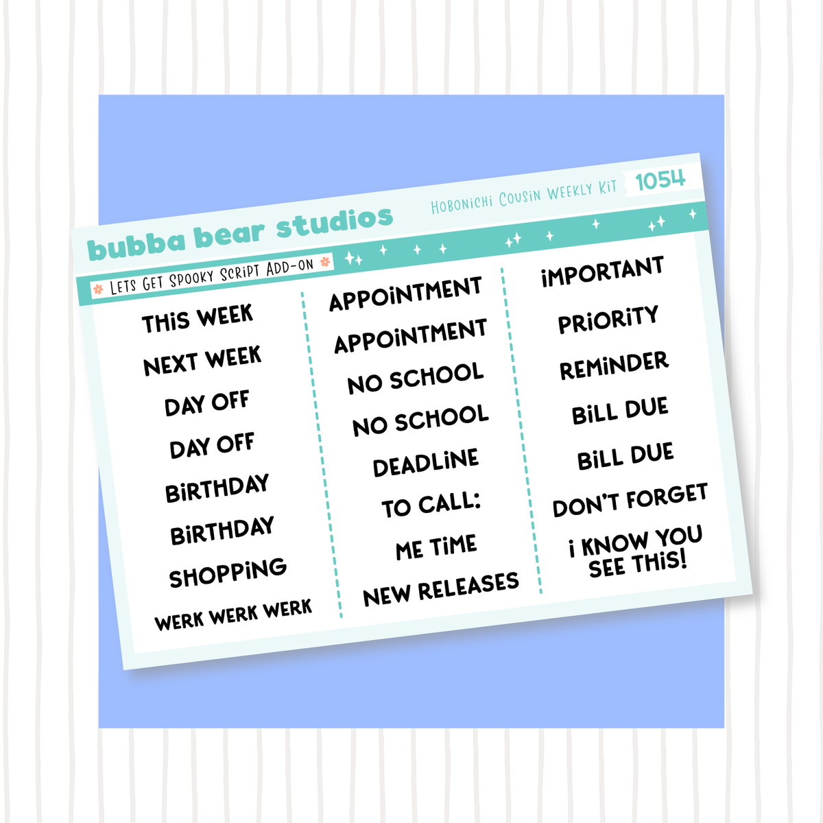 HOBONICHI COUSIN - Let's Get Spooky Script Add-On – Bubba Bear Studios