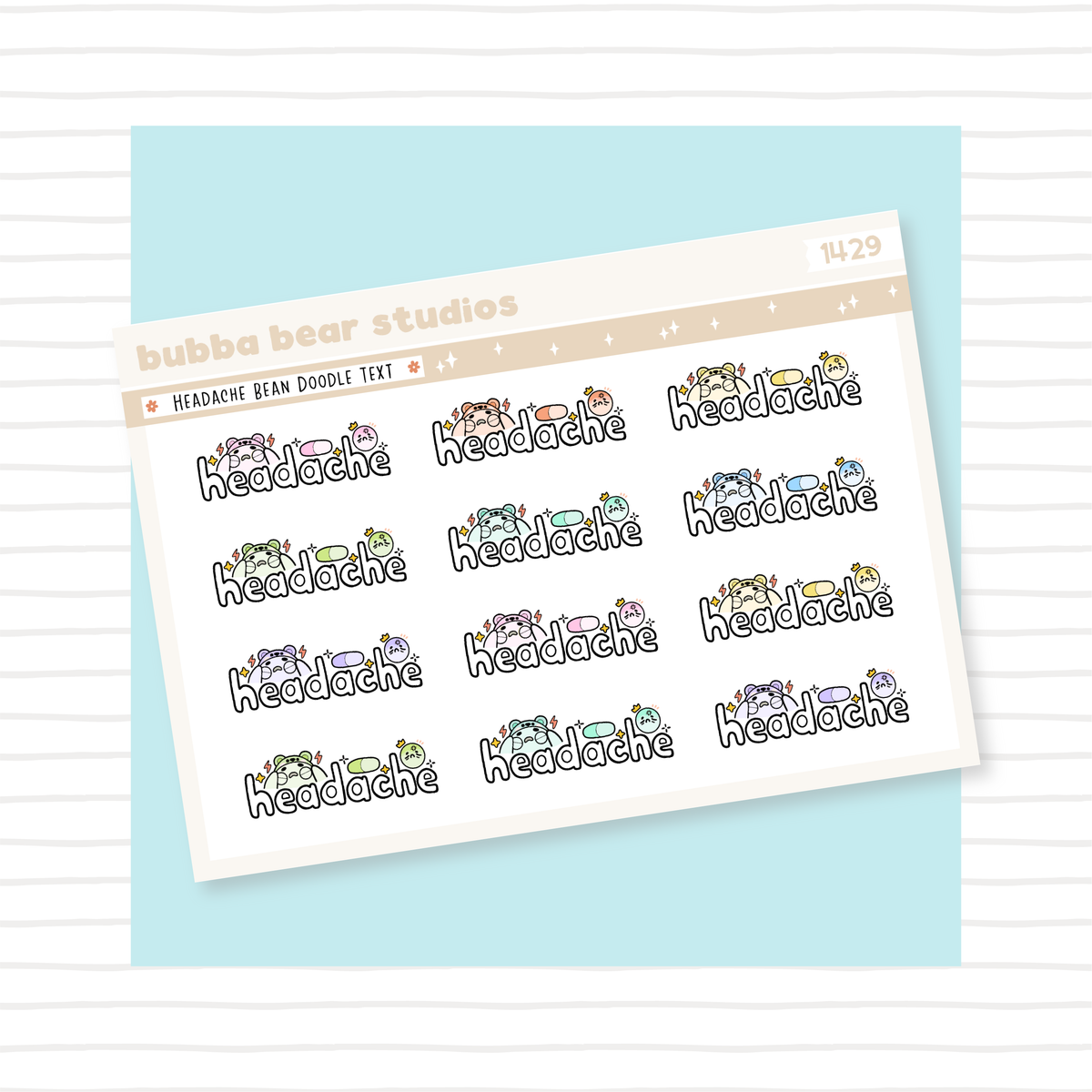 Headache Bean Doodle Text – Bubba Bear Studios