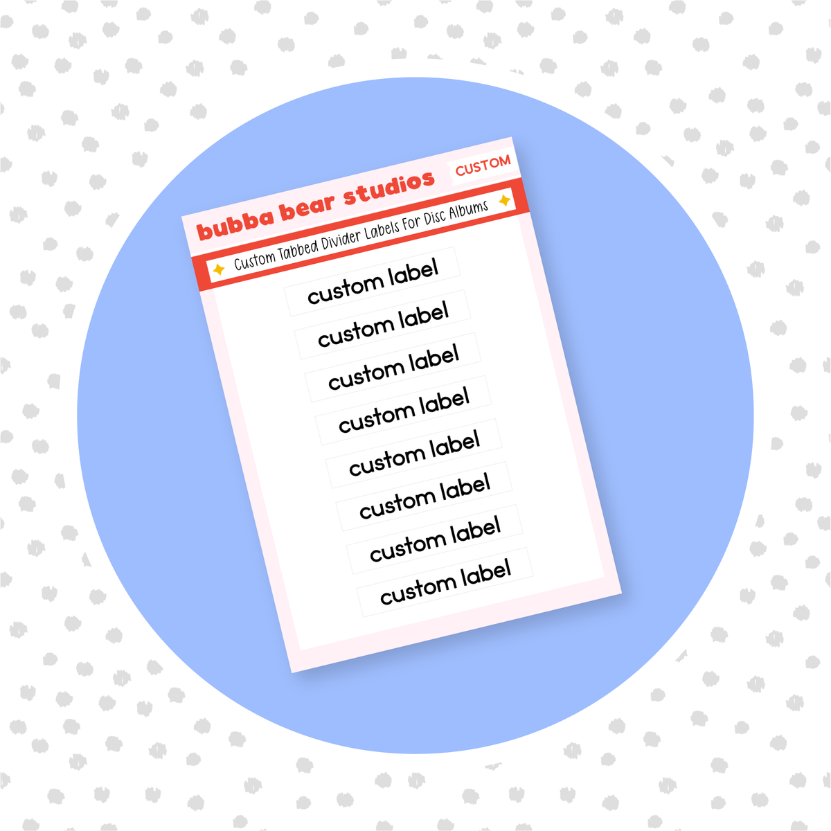 Custom Tabbed Divider Labels - Mini Sheet – Bubba Bear Studios