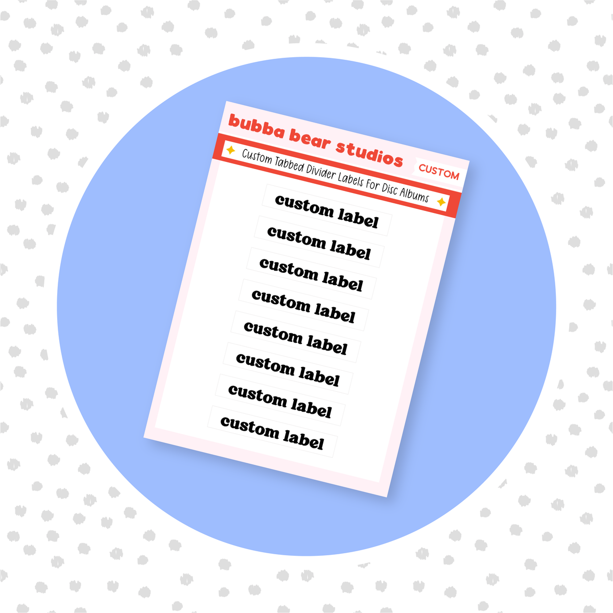 Custom Tabbed Divider Labels - Mini Sheet – Bubba Bear Studios